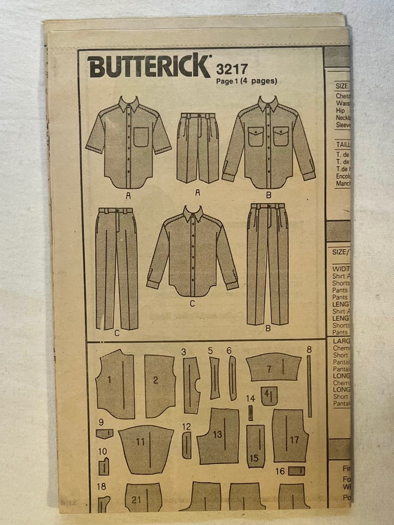 Butterick 3217 PARTIALLY CUT Men's Wear Sizes XS-M – Wee Scotty