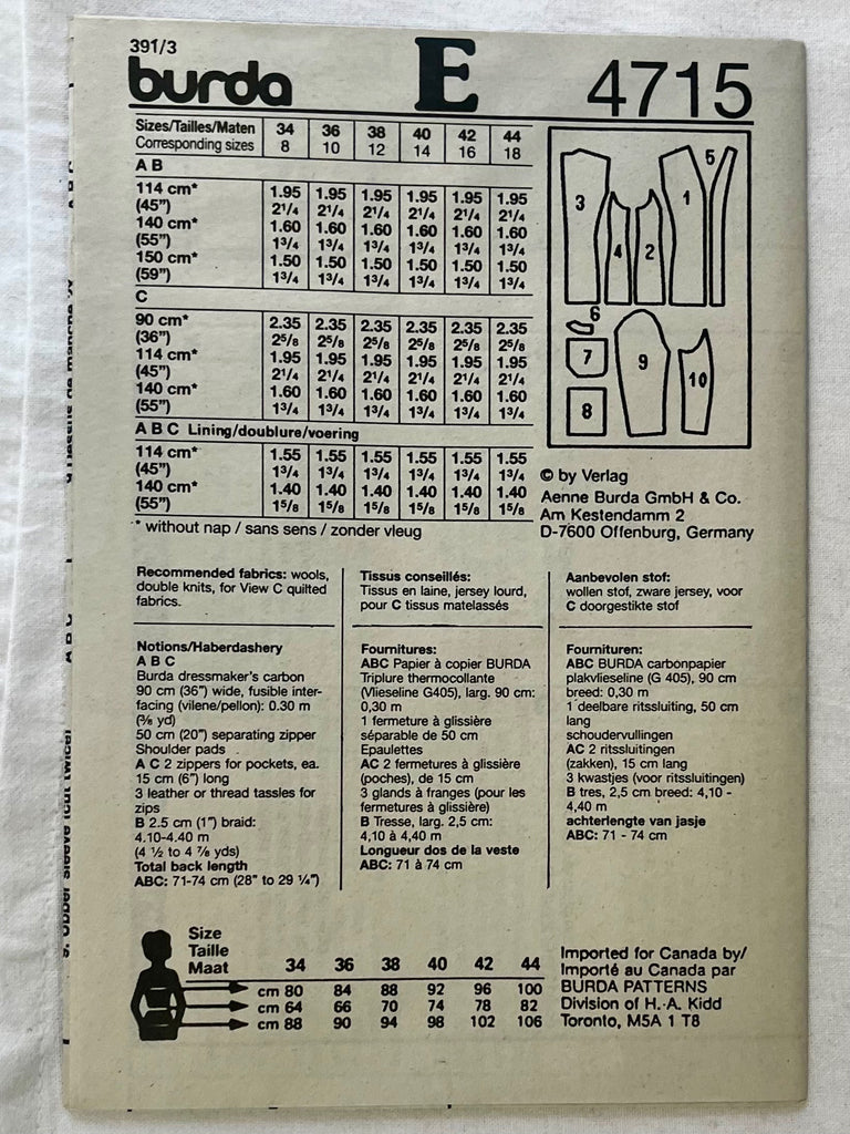 Burda 4715 UNCUT Jacket Sizes 8-18 – Wee Scotty